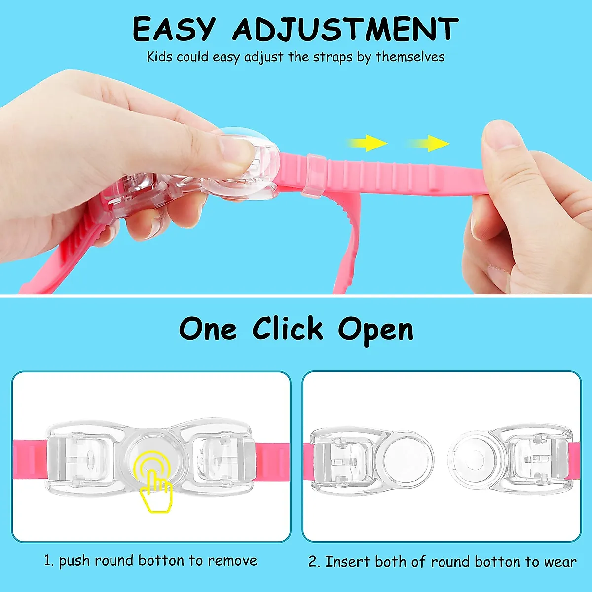 COOLOO Kids Swim Goggles for Age 3-15, 2 Pack Kids Goggles for Swimming with Nose Cover, No Leaking, Anti-Fog, Waterproof