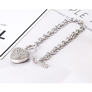 Meilanduo Solid 925 Sterling Silver Rolo Chain Link Bracelet with Key Heart Pendant ALL SIZE for Women (6.3)