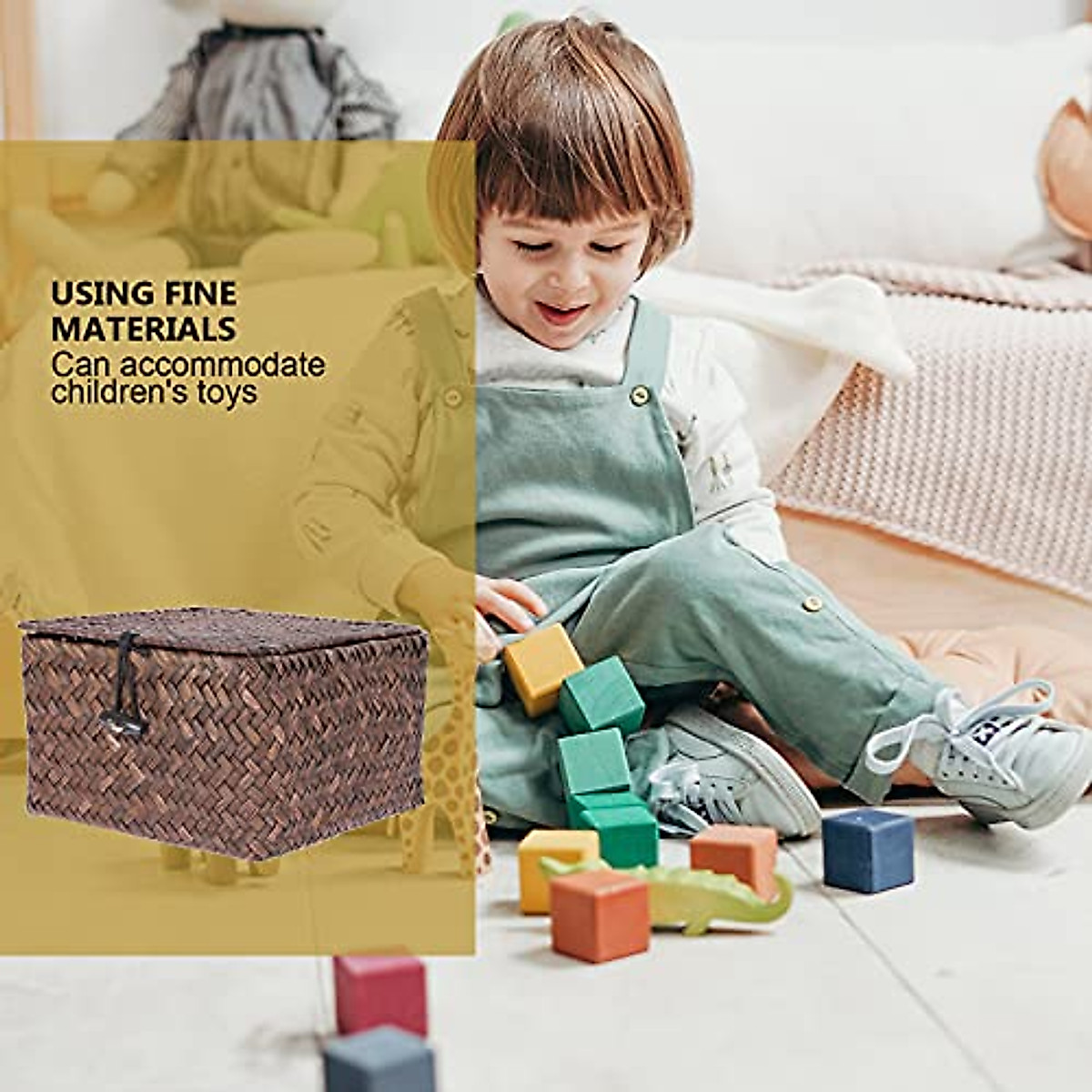 Cabilock Home Storage Basket 3 pieces Woven Basket Seagrass wicker basket with lid Decorative Storage Boxes With Lids Basket With Lid Rattan Storage Basket Rattan Storage Basket