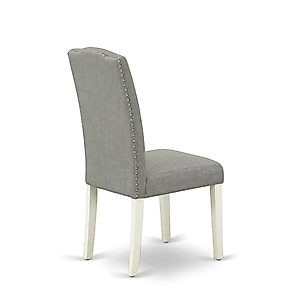 East West Furniture DMEN3-LWH-06 3 Piece Dining Set for Small Spaces Contains a Round Dining Room Table with Dropleaf and 2 Dark Shitake Linen Fabric Parson Chairs, 42x42 Inch, Linen White