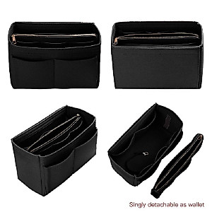 ZTUJO Purse Organizer Insert, Felt Bag Organizer with Metal Zipper, Handbag & Tote Shaper, For Speedy Neverfull Tote, 7 Sizes(Slender Medium, Black)