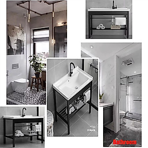 Laundry Sink with Washboard，Pedestal Sinks with Stainless Steel Bracket Ceramic Basin，Freestanding Utility Laundry Tub/Washbasin for Bathrooms Garage Basement Hotel Restaurant Room ( Size : 60*48cm )