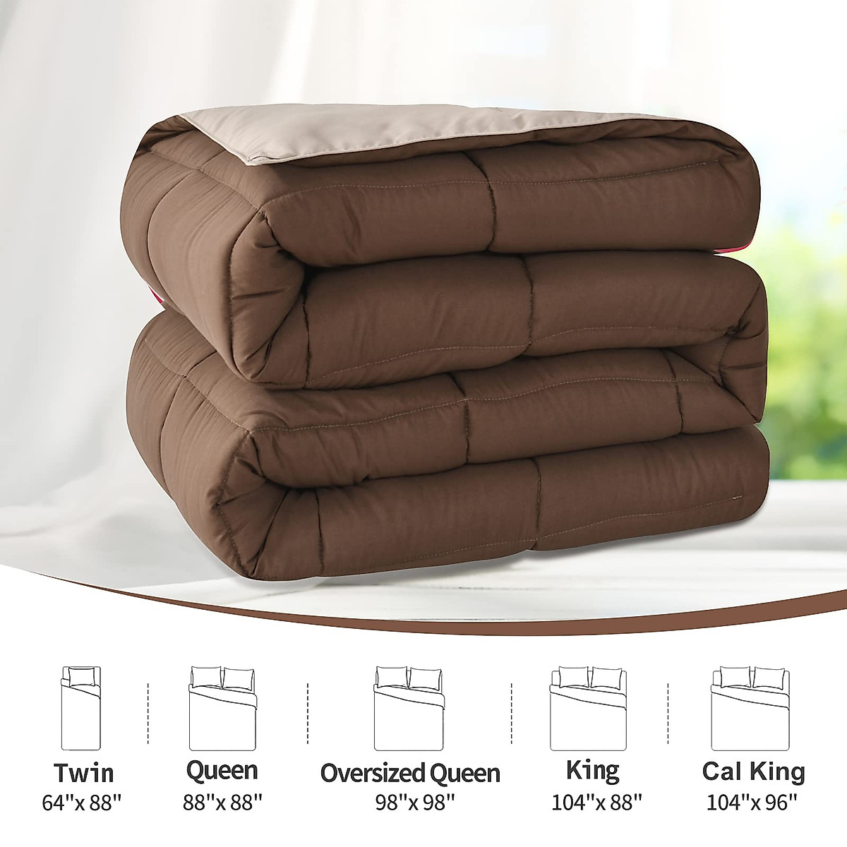 Homelike Moment Comforters Queen Size - Brown Duvet Insert Down Alternative Bed Queen Comforter, Lightweight Bedding Comforters Full Size Quilted Soft All Season Reversible Chocolate Brown/Beige
