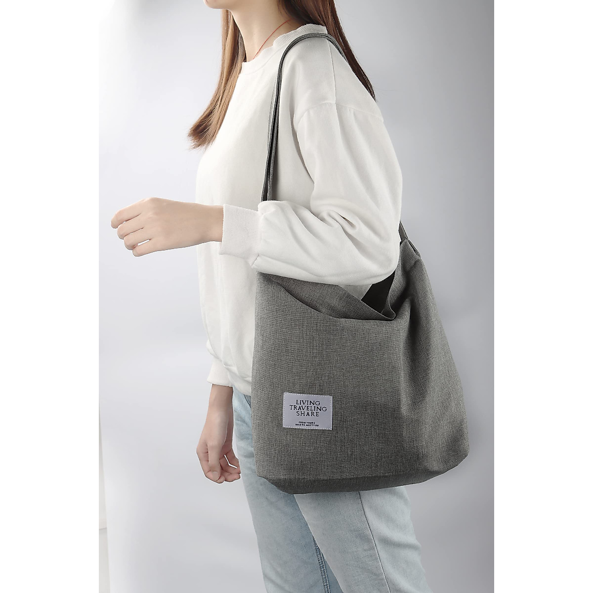 TCHH-DayUp Hobo Bags for Women Canvas Crossbody Tote Large Cute Handbags Casual Shoulder Purses Gray