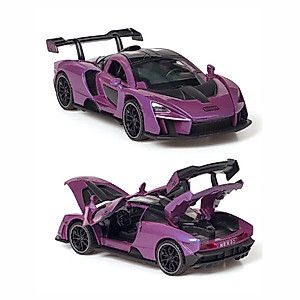Alloy Collectible Purple McLaren Senna Toy Car Model Pull Back Vehicle DieCast with Lights and Sound