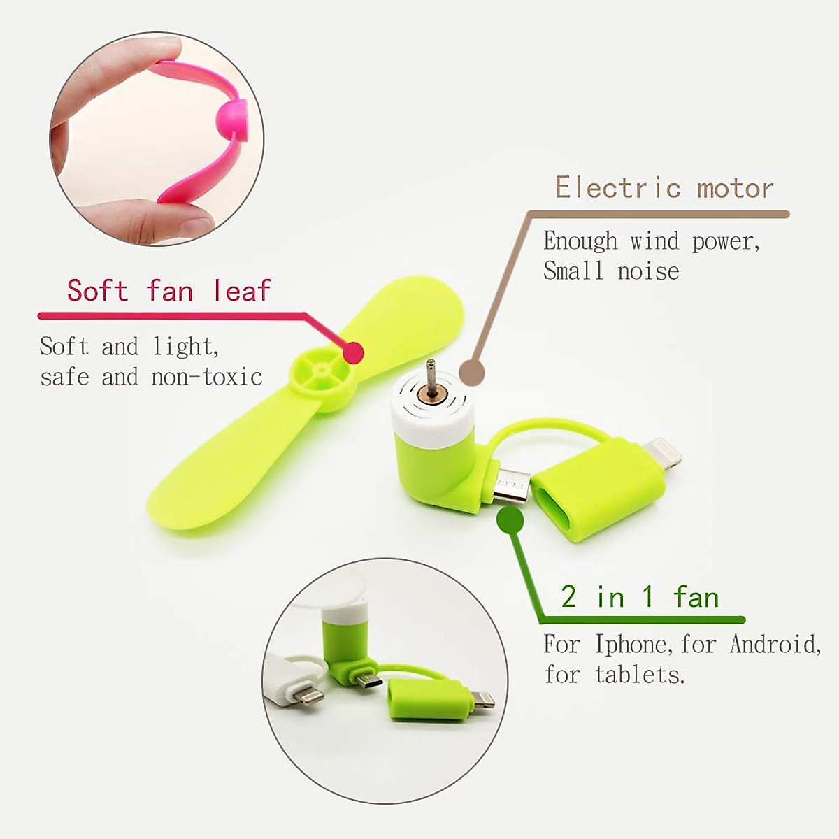 Mini Cell Phone Fan - Colorful and Powerful 2-in-1 Fan for iPhone/iPad/Android Smartphone/Tablet - Cell Phone Summer Accessories - (6-Pack)