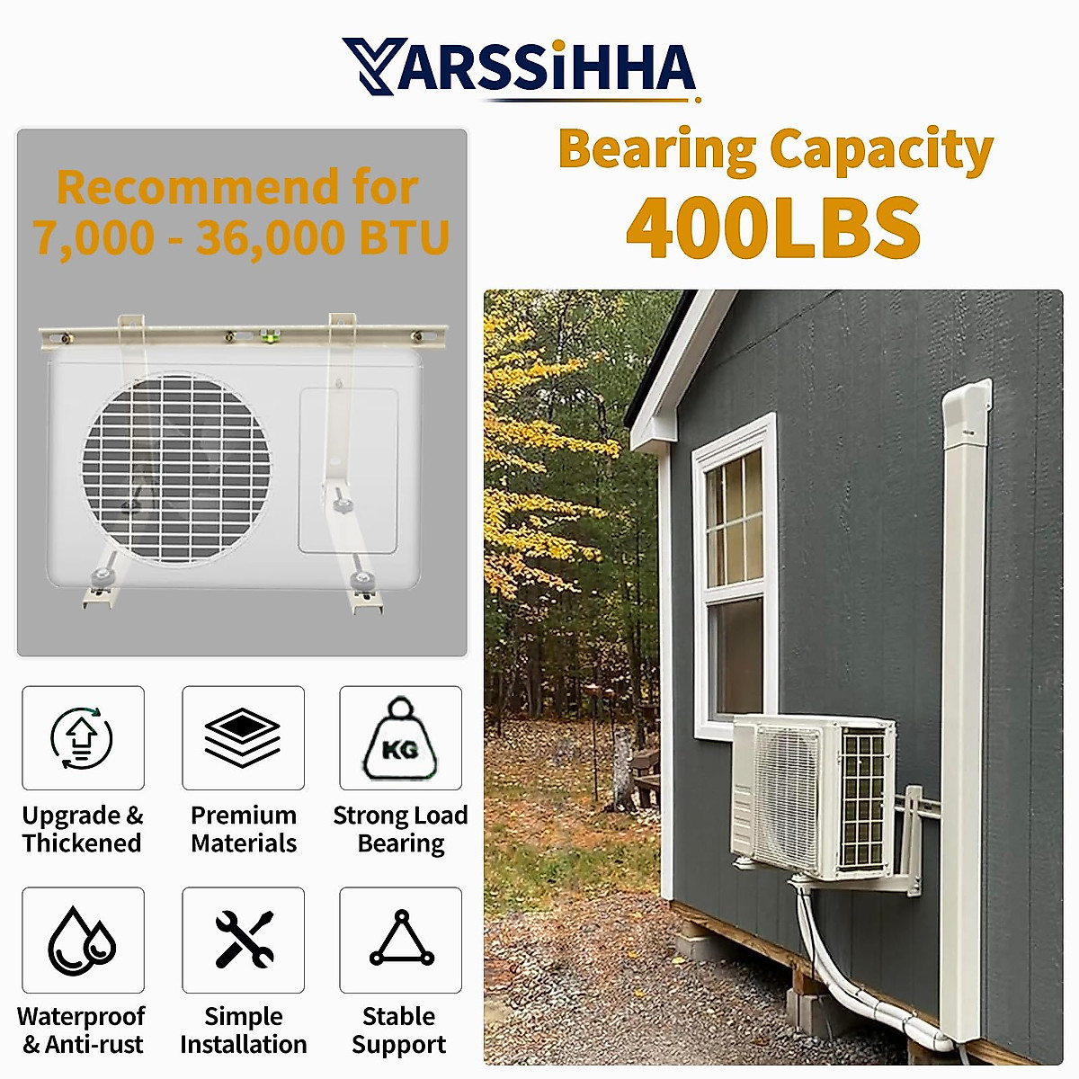 Yarssihha Mini Split Wall Mounting Bracket for Universal 7000-36000 BTU Ductless Air Conditioners Heat Pumps, Outdoor Heavy Duty Adjustable Wall Mount AC Bracket, Max Load: 400LBS