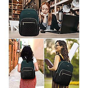 LOVEVOOK Backpack for Women fit 15.6-inch Laptop, Cute Backpack Purse with USB Port, Waterproof Travel Work Bag, Fashion Doctor Professor Nurse College Backpack, Dark Green-Black