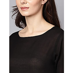 Arayna Women's Cotton Solid Straight Kurta Set with Palazzo Pants and Printed Dupatta, Black, Medium