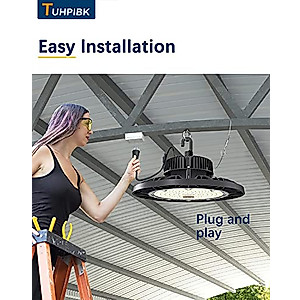 TUHPIBK Super Bright UFO LED High Bay Light 100W, 15000LM High Bay LED Lighting, 5000K Commercial Lights, UL US Plug 5' Cable, Alternative to 400W MH/HPS for Warehouse Shop Garage Barn Factory, IP65