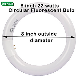 COOGGALAN 8 inch T9 22 Watts Round Light Bulbs FC8T9/DX Circular Fluorescent Light Bulb, FC8T9/DL 22W Circline Bulb, Daylight 6400K, G10q 4 Pin Prong Base, 2 Pack