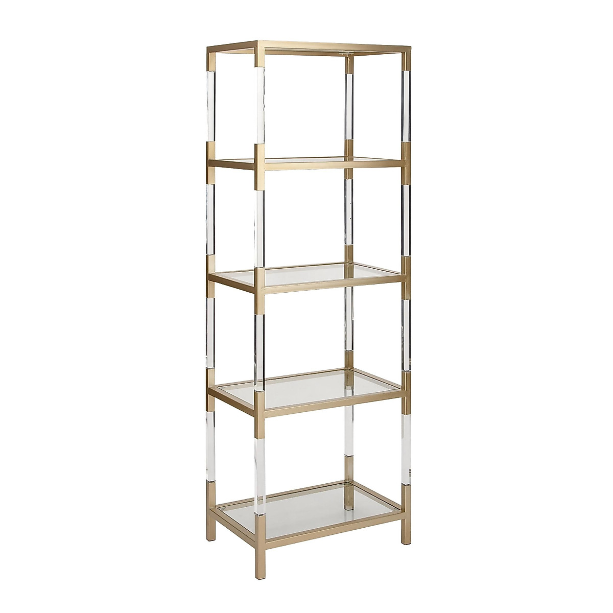 Deco 79 Metal Minimalistic 5 Tier Shelving Unit with Clear Glass Shelves and Acrylic Legs, 22" x 15" x 69", Gold