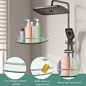 Boocalny 2 Pack Glass Corner Shelf, Corner Shower Shelf with Stainless Steel Rails, Tempered Glass Shower Caddy, Wall Mounted Glass Shelf for Bathroom Organization, 9.25x9.25x0.24in, Silver