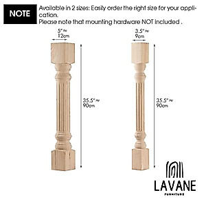 35 1/2-inch H 5-inch W 5-inch D Cabinet Columns, La Vane Set of 2 Traditional Unfinished Tapered Fluted Rubber Wood Replacement Countertop Legs for Large Dining Table & Kitchen Table
