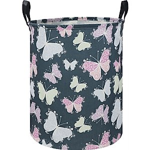 CLOCOR Butterfly Laundry Basket,Waterproof Baby Girls Nursery Hamper, Girls' Room Decor,Kids Toys Storage Bin,Gift Basket（Dream Butterfly