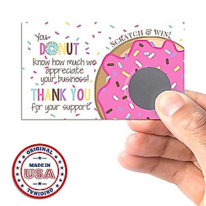 Donut Themed Scratch & Win Customer Appreciation Package Inserts for Small Businesses, 20 2" X 3.5” Single Sided Insert Cards with Scratch Off Stickers included by AmandaCreation