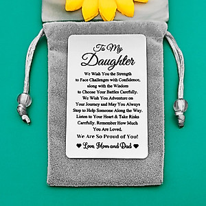 Daughter Inspirational Engraved Wallet Insert Card Gifts To My Daughter Wallet Card Inserts with Encouragement Quotes Birthday Wedding Christmas Graduation Daughter Gift from Mom Dad, Sliver, S