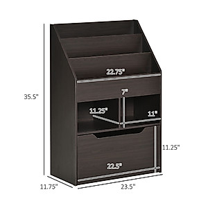 HOMCOM Kids Bookcase Multi-Shelf Rack Organizer with Storage Drawer for Books, Playroom, Brown