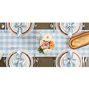 DII Buffalo Check Collection, Classic Farmhouse Table Runner, 14x72, Light Blue & White