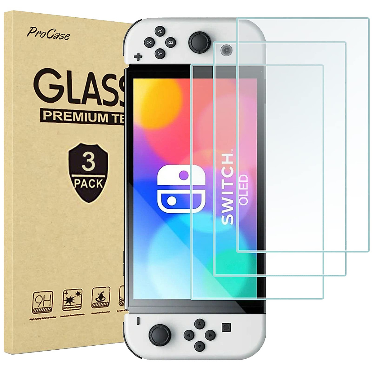 ProCase 3 Pack Screen Protector Compatible with Nintendo Switch OLED, Tempered Glass Screen Film Guard Rounded Edge Real Glass Screen Protector for Nintendo Switch Oled 2021