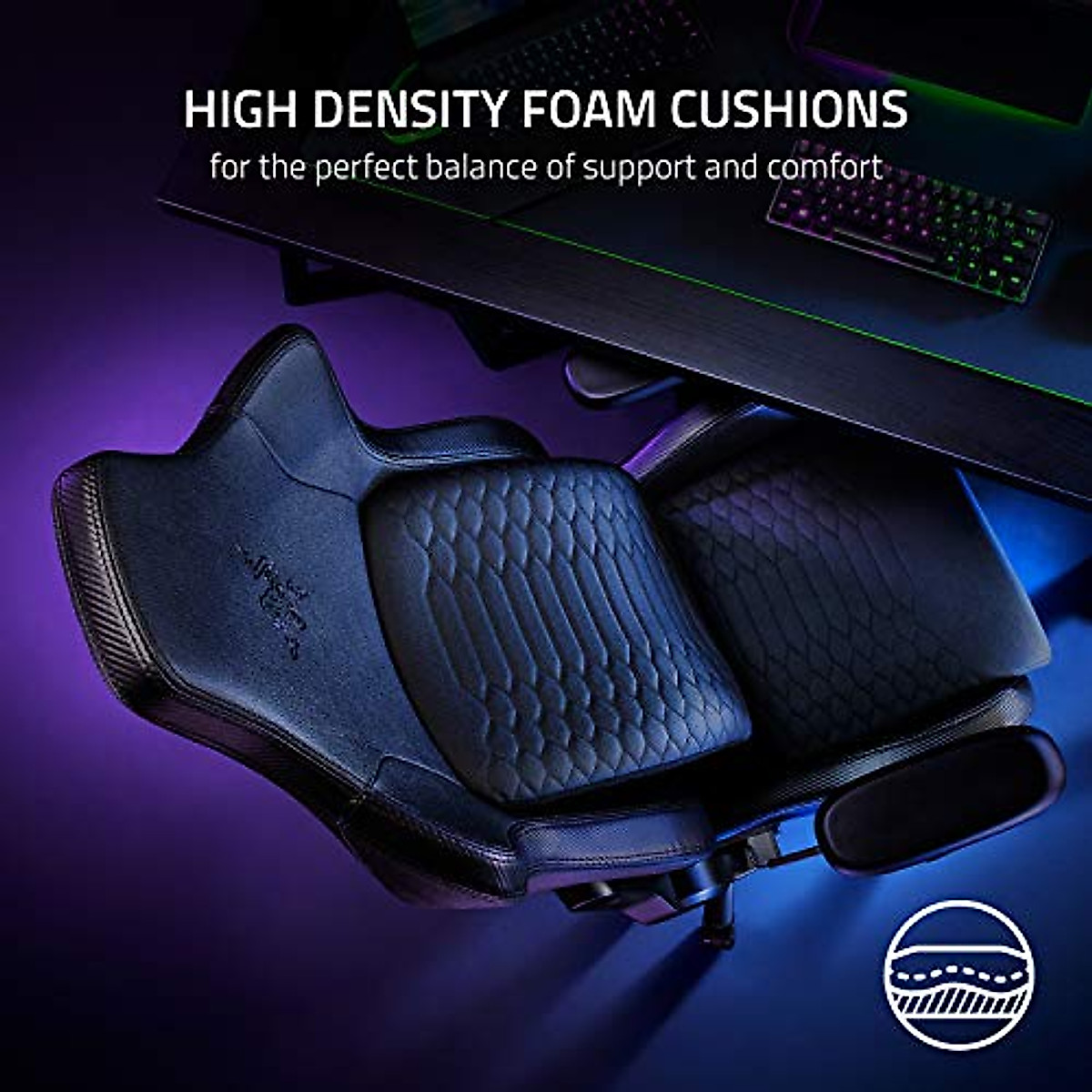 Razer Iskur Gaming Chair: Ergonomic Lumbar Support System - Multi-Layered Synthetic Leather Foam Cushions - Engineered to Carry - Memory Foam Head Cushion - Blac
