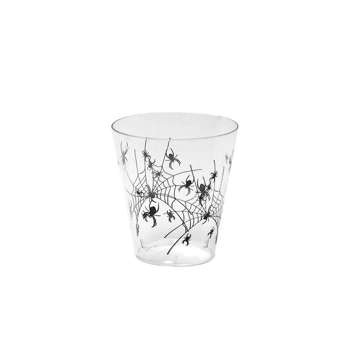 Party Essentials 20 Count Hard Plastic 2 oz Spider Print Halloween Shot Glasses, Clear/Black