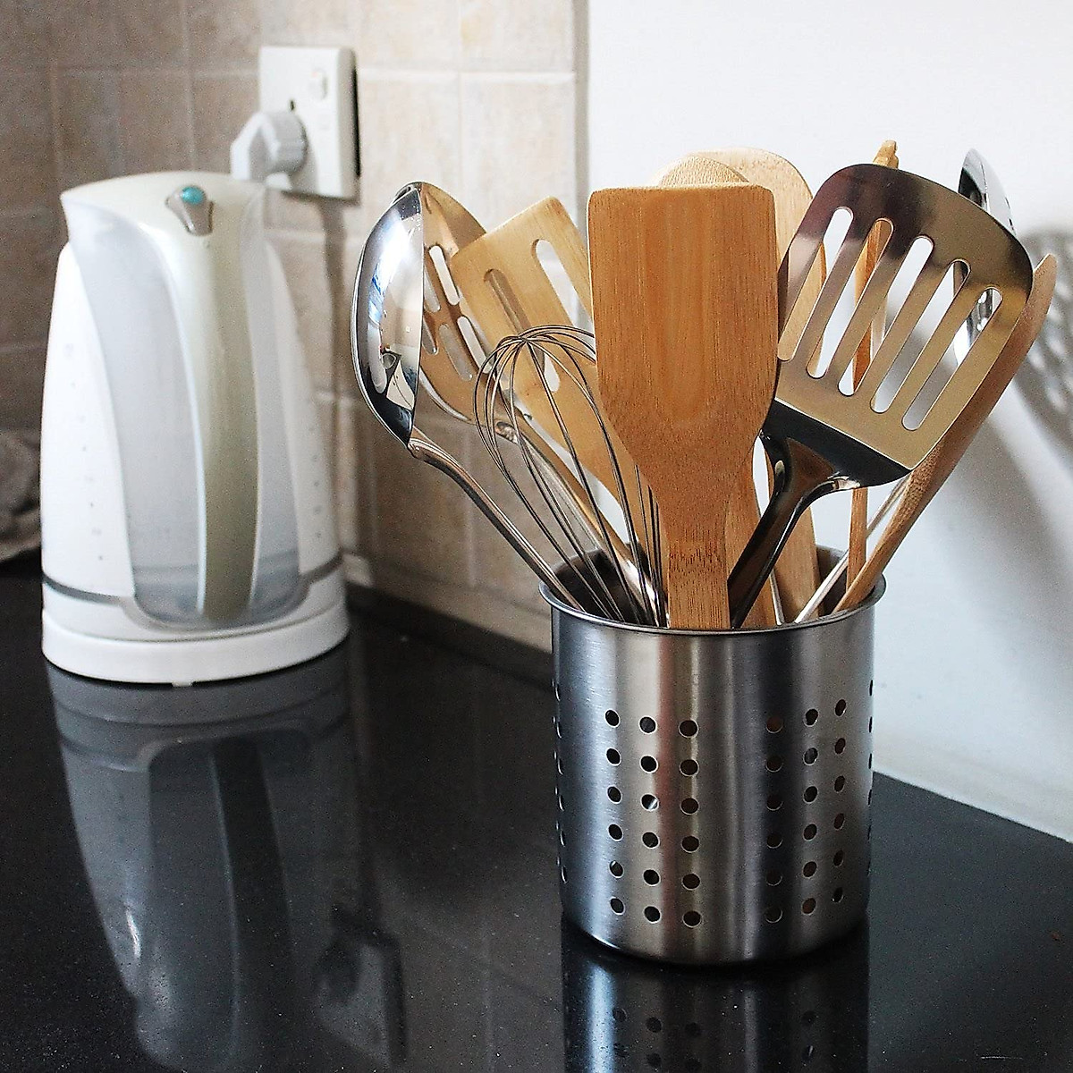 Utopia Kitchen Stainless Steel Cooking Utensil Holder 5 x 5.3 Inches (Silver)