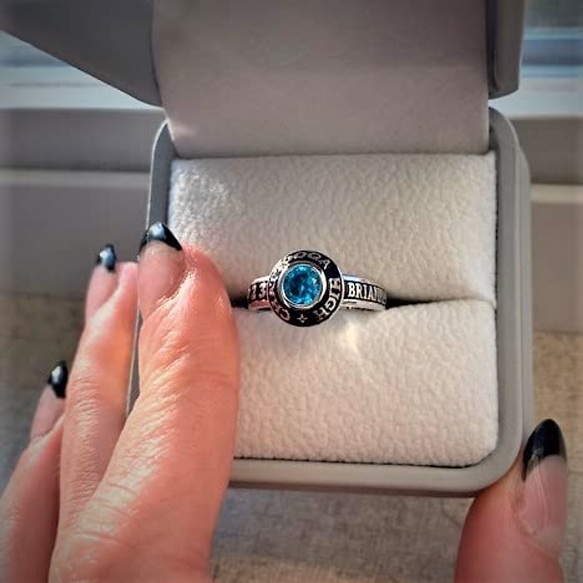 JNJ Women's Class Ring, personalized for high school and college graduates, Sterling Silver, Birthstone Class Ring, Classy collection-Jour Nouveau Jewelry (Platinum)