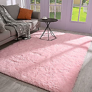 ELIOELIO Ucomn Super Soft Rug Indoor Modern Shag Area Rug Bedroom Silky Smooth Rugs Fluffy Anti-Skid Shaggy Area Rug Dining Living Room Kids Carpet (5' x 8', Pink)
