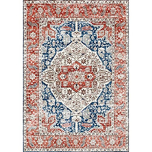 VK Living Washable Rug, 9'x12' Stain Resistant Washable Rug,Machine Washable Rug with Non-Slip,Vintage Bohemian Area Rug for Living Room Bedroom Dining Home Office Area Rug (Red, 9'x12')