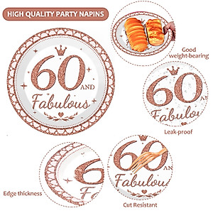 Wiooffen 60th Birthday Decorations for Woman 60th Birthday Paper Plates Napkins Cheers to 60 years Plates 60th Birthday Party Supplies for Women Rose Gold 60th Birthday Decorations Pink Party Supplies