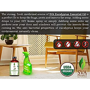 SVA Organics Eucalyptus Essential Oil Organic 4 Oz USDA with Dropper 100% Pure Natural Undiluted Premium Therapeutic Grade Oil for Diffuser, Aromatherapy, Face, Body & Hair Care