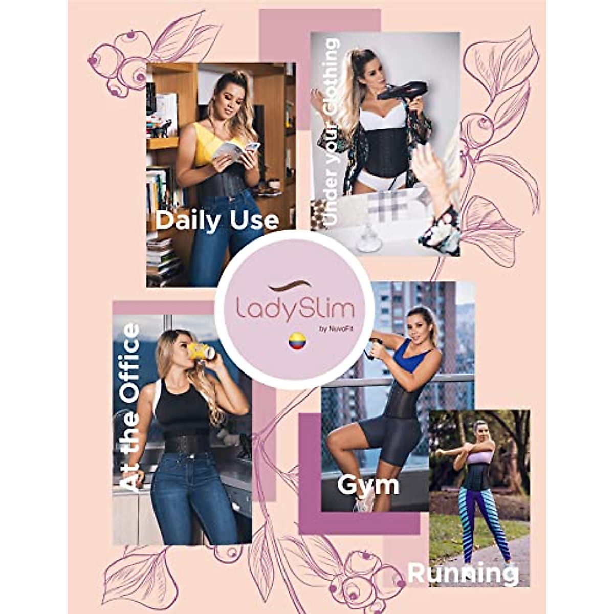 Lady Slim Fajas Colombianas Reductoras Y Moldeadoras para Mujer Underbust Latex Waist Trainer Hourglass Body Shaper for Women Black V2 S