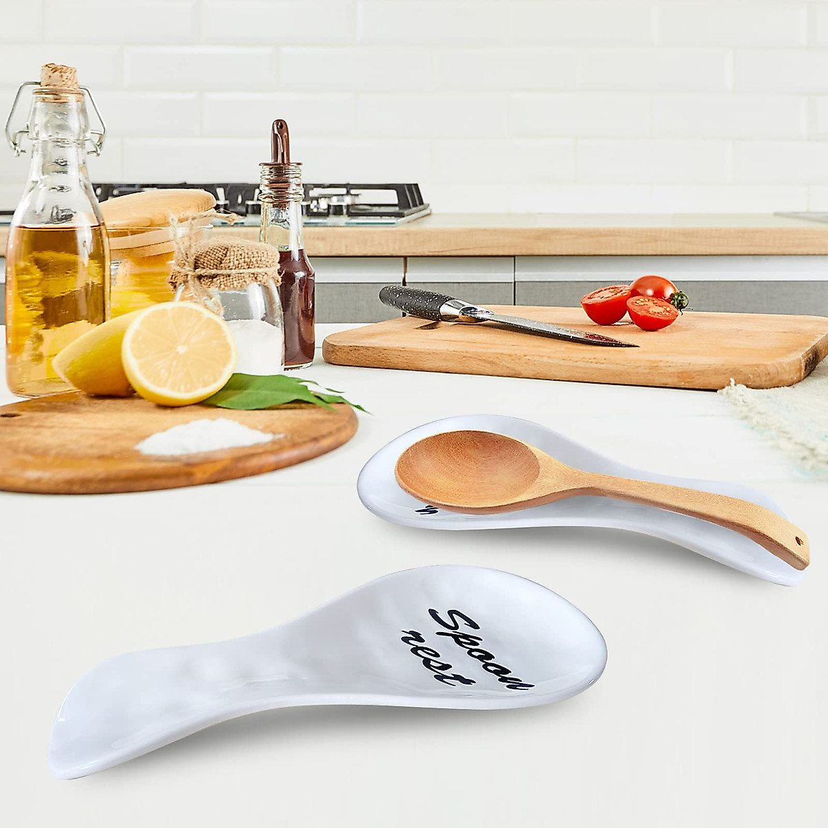 JANEAST Ceramic Spoon Rest For Kitchen Counter,Spoon Holder for Stove Top，perfect size for Cooking, Ladles, Tong, Coffee Spoon Rest, Heat-Resistant Cooking Utensil Rest, Counter Protection (large)
