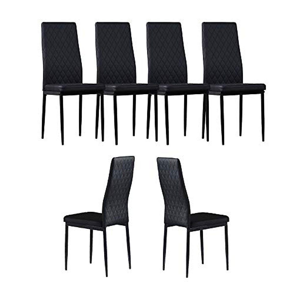 Dining Chairs Set of 6 Mid Century Modern Noble Style with Upholstered Cushion PU Leather for Dining Room Kitchen (Black-Set of 6)