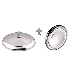 Communion Ware Holy Wine Serving Tray with A Lid & A Stacking Bread Plate with A Lid - Stainless Steel (Mirror/Silver)