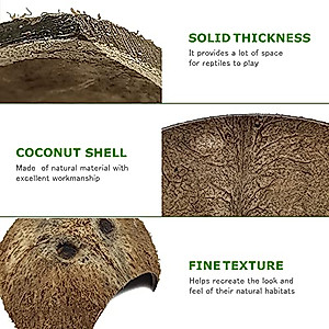 Hamiledyi Reptile Hideouts Natural Coconut Shells Hut Small Animal Hide Cave Hermit Crab Climbing Toys Lizard Habitat Decor Plant Leaves Decoration for Gecko Spider Snake Chameleon (4Pcs)