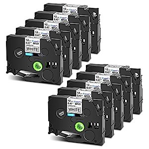 SuperInk 10 Pack Compatible for Brother TZ TZe231 TZe-231 TZ-231 Black on White Laminated Label Tape for PT-D210 PT-H100 PTD400AD PT-P700 PTD600 PT-1230PC P-touch Label Maker 12mm (1/2'')x 8m (26.2ft)