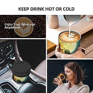 GTKSYNVE Reusable Coffee Mug with Lid and Handle, Moonlight Sunflower Pattern Tumbler for Hot & Cold Drinks 16oz Stainless Steel Insulated Coffee Tumblers Double Wall Vacuum Thermal Cup