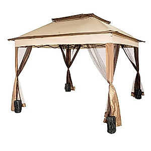 Happybuy Outdoor Canopy Gazebo Tent, Portable Canopy Shelter with 11'x11' Large Shade Space for Party, Backyard, Patio Lawn and Garden, 4 Sandbags, Carrying Bag and Netting Included, Brown