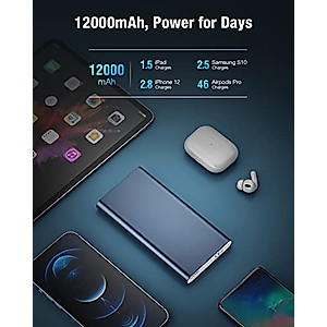 EnergyCell Pilot 5GS Portable Charger,20W PD&QC 3.0 USB-C Fast Charging Power Bank,12000mAh 18W Input Battery Pack Compatible with iPhone 12/X Samsung S20 and More - Navy Blue