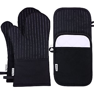 AORESAC Oven Mitts and Pot Holders Set, 500°F Heat Resistance and Flexible Oven Gloves for Kitchen Cooking, Non-Slip Silicone Surface and Soft Quilted Liner, 4 Pieces Set, 13 Inches