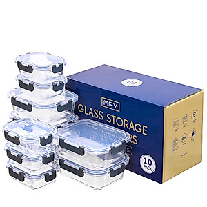 MFY 10-Pack Glass Storage Containers with Lids, Glass Meal Prep Containers Set, Airtight Glass Lunch Containers with Lids, Microwave, Oven, Freezer and Dishwasher Safe, Gray