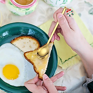 A · HOUSEWARE Coffee Spoons Gold Silverware Christmas 6 Pieces Small Stainless Steel Flatware Xmas Decorative Pendants Cute Drinking Stirrers for Festive and Daily Kitchen Utensils