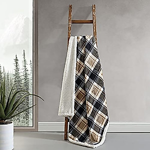 Eddie Bauer- Throw Blanket, Reversible Sherpa Fleece Bedding, Home Decor for All Seasons (Rugged Plaid Beige, Throw)
