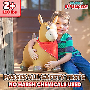 WADDLE Bouncy Hopper Inflatable Hopping Animal, Indoors and Outdoors Toy for Toddlers and Kids, Pump Included, Boys and Girls Ages 2 Years and U (Brown Horse)