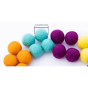 Felt Pom Poms - Wool Felt Balls - 10 Vibrant Colors - 40 Pieces - 2cm (~0.8 inch) Size Each - Craft - DIY - Handmade 100% New Zealand Wool