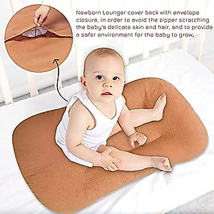 Muslin Baby Lounger Cover, Baby Padded Lounger Cover, Infant Floor Seat Cover, Organic Cotton Removable Slipcover Fits Newborn Lounger for Boys and Girls(Brown)