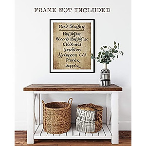 Daily Meals Menu Wall Print - Fan Inspired Home Wall Decor - Second Breakfast Kitchen Sign - Perfect Gift for LOTR Fans - 11x14 - Unframed