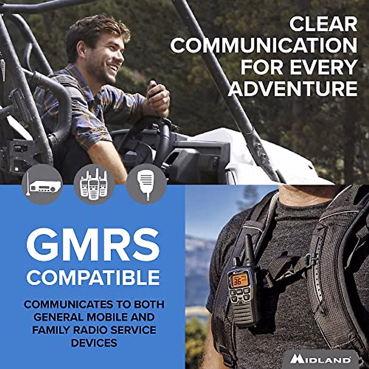 Midland – MXT115 - 15 Watt GMRS MicroMobile Two Way Radio - Off Roading Outdoor RZR Farm, Trails Radio - 8 Repeater Channels Extended Range - External Magnetic Mount Antenna - NOAA Weather Alerts